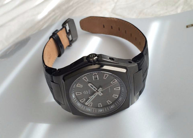 Slate Gun Metal Mechanical Wrist Watch, Brushed Dial