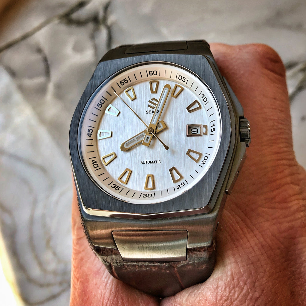 Model A Automatic Wrist Watch - Gunmetal Case With White & Silver Dial ...